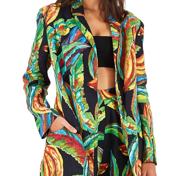 FARM Rio | Jackets & Coats | Farm Rio Preta Banana Linen Blazer | Poshmark